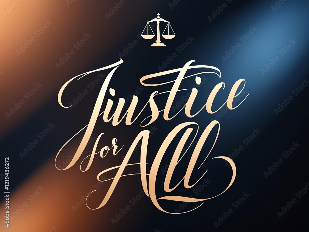 Elegant calligraphy featuring the phrase 'Justice for All' with a scale ...