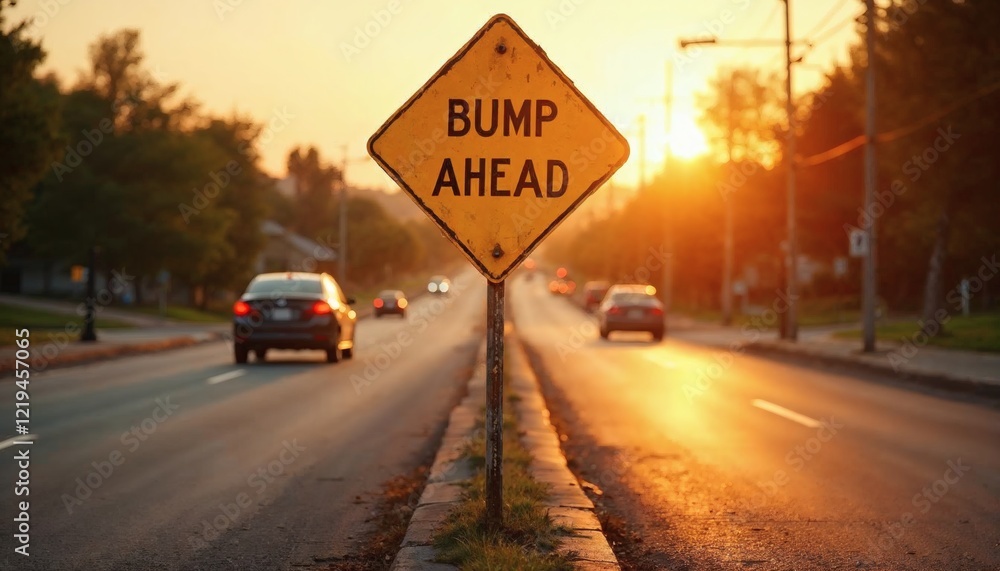 Bump Ahead Road Sign Sunset Warning Drive Safely Stock Photo | Adobe Stock