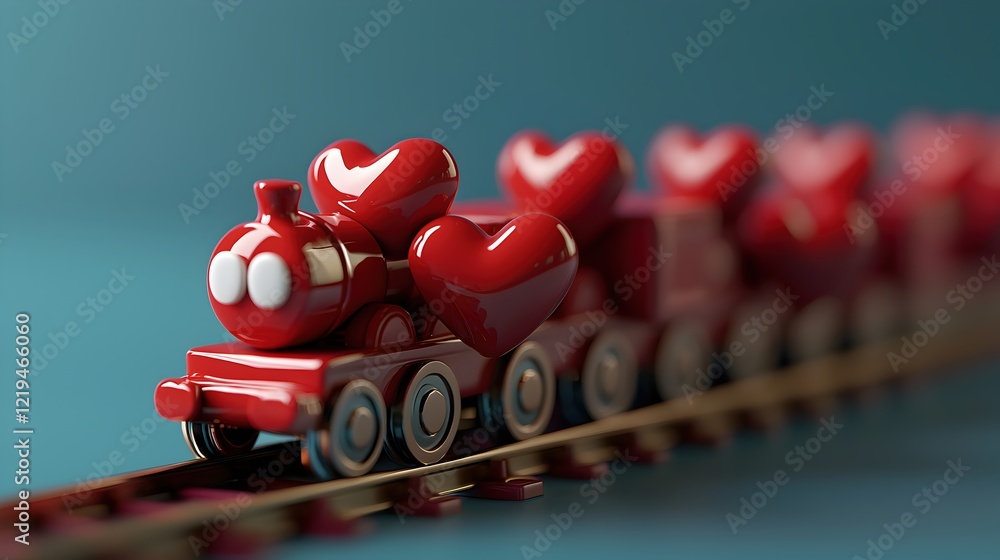 Cute Cartoon Train Carrying Hearts in 3D High Fidelity Animation Stock ...