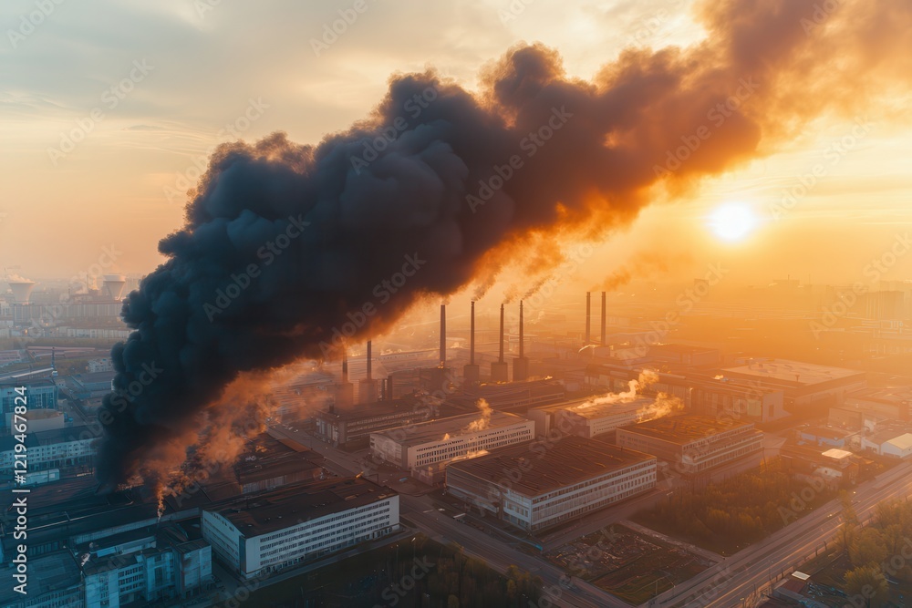 Toxins and pollution from industry. Industrial smoke rising against a ...