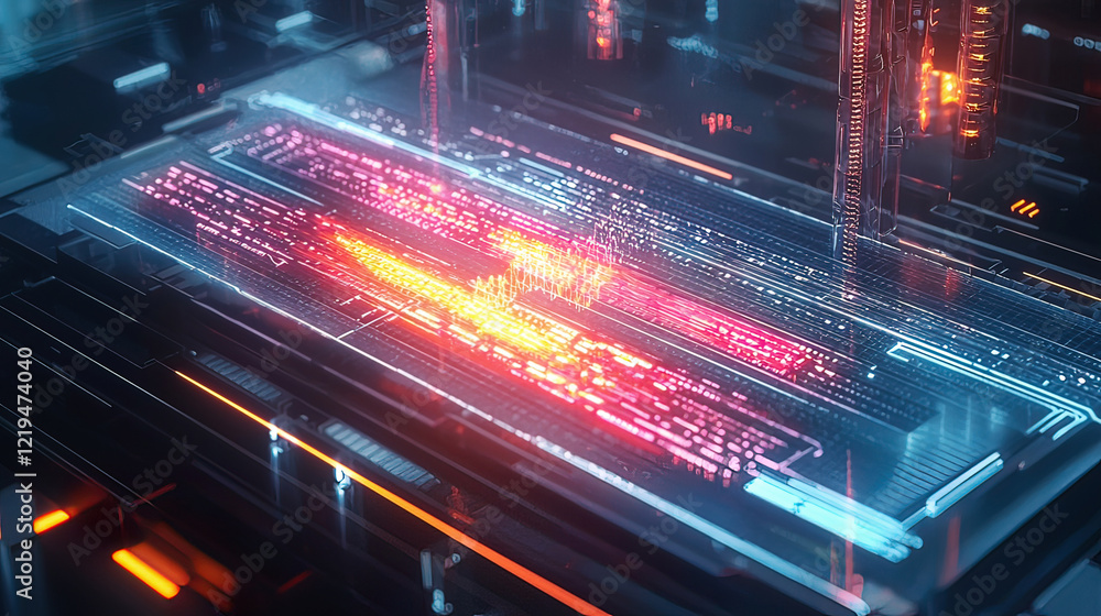 Photorealistic holographic interface showing a DNA strand, glowing ...