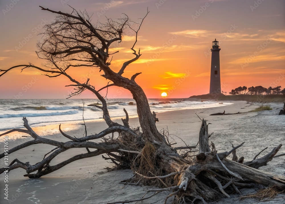 Sunrise Double Exposure: Folly Beach Tree Roots & Morris Island ...