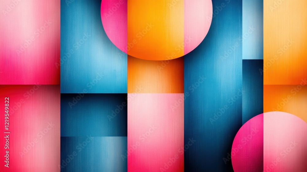 The image displays a striking composition of geometric shapes in bold ...
