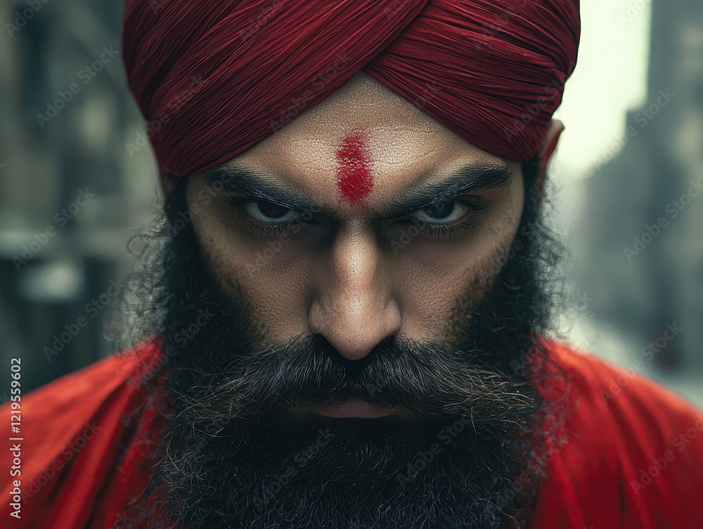 Confident Sikh man in traditional attire stands proudly in an urban ...