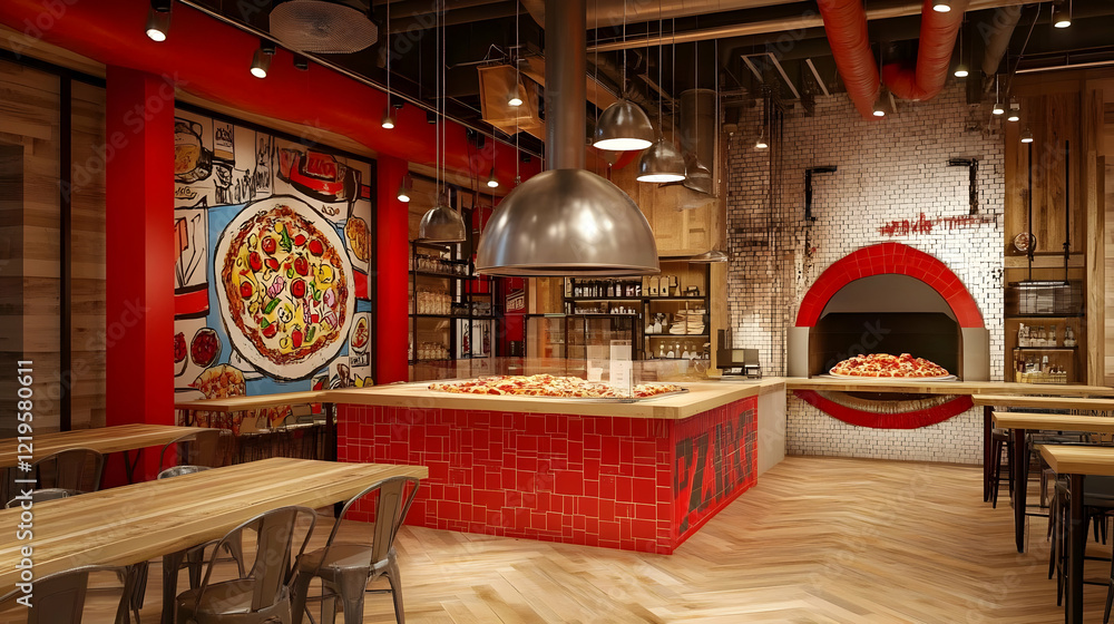 Modern Pizza Restaurant Interior Design with Brick Oven Stock Photo ...