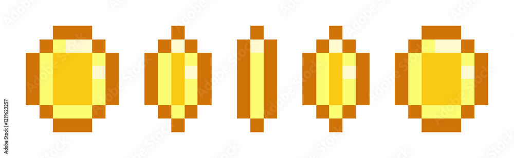 Pixel art coin animation. Golden coins rotation stages. money animated ...