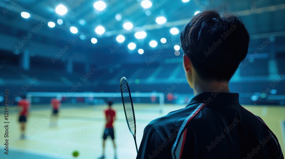 Badminton Referee Focused During Competitive Match in Indoor Sports ...