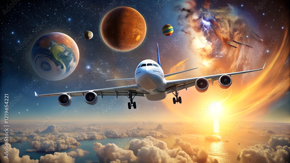 Airplane Travel Space Cosmos Solar system Universe Infinity Galaxies ...