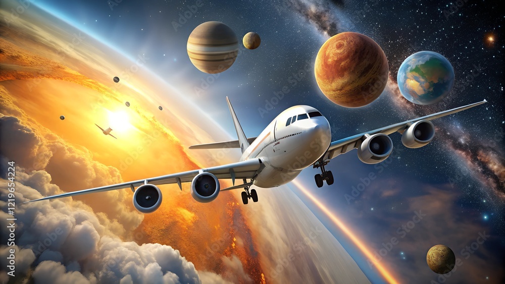 Airplane Travel Space Cosmos Solar system Universe Infinity Galaxies ...