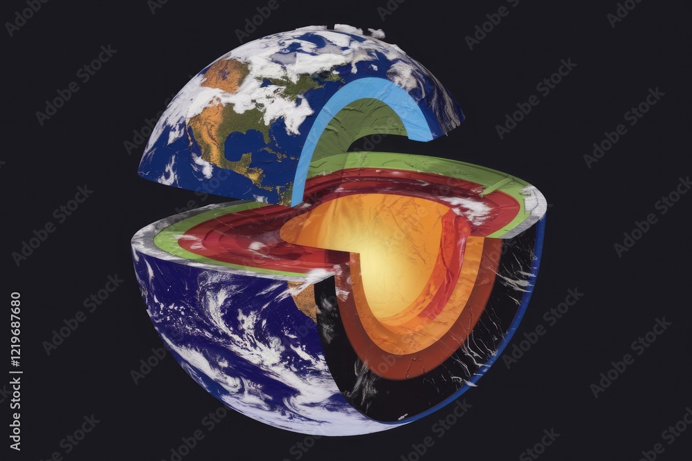 Cross-section of Earth revealing its layers: crust, mantle, outer core ...
