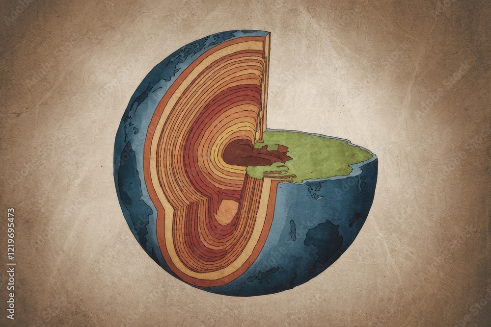 Cross-section illustration of Earth, showcasing its layered internal ...