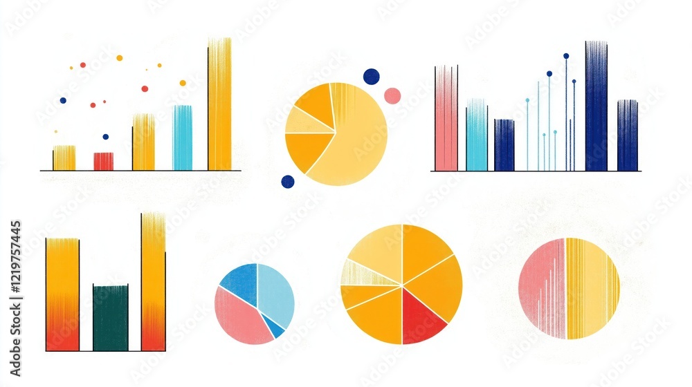 Ilustración de Stock Colorful graphs, charts display data visually ...
