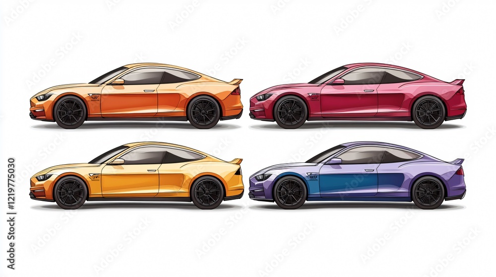 Cartoon Cars Side View Vector Illustration Stock Photo | Adobe Stock