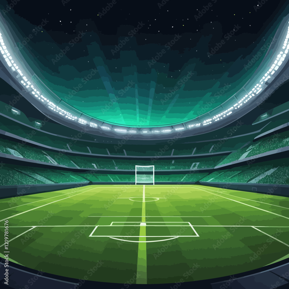 Vector illustration of realistic football stadium and shining light ...