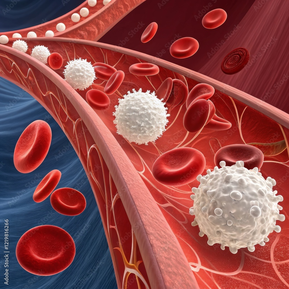 3D Render of Blood Cells in Artery, Blood Flow, Immune System, White ...
