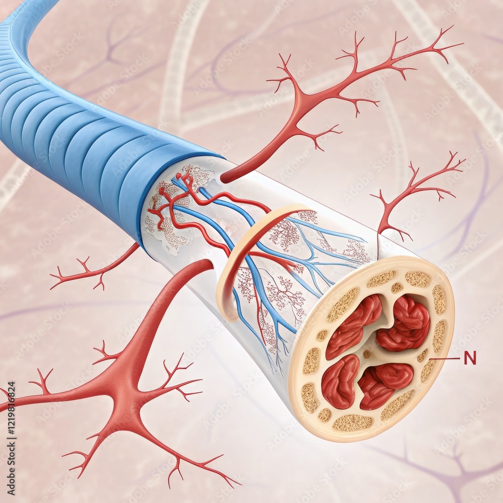 3D Render of Nerve Cross-Section with Vasculature, Nerve Anatomy ...