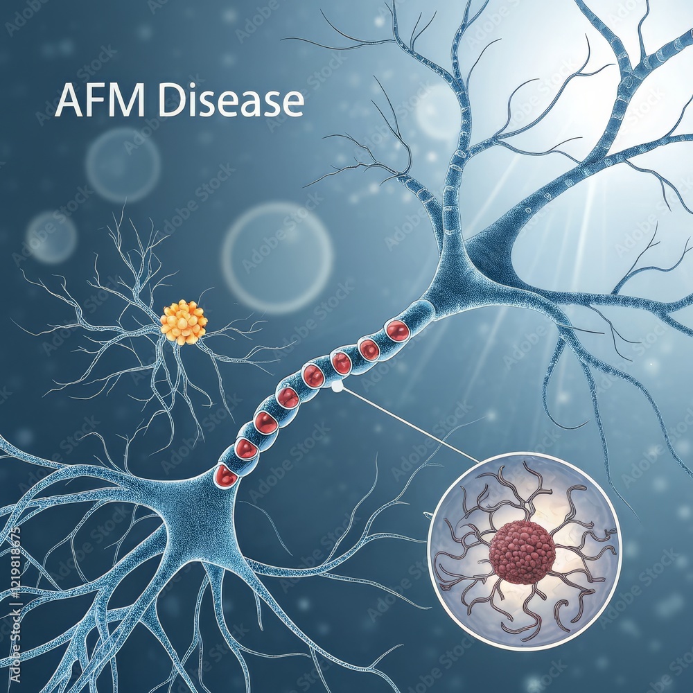 AFM Disease Neuron Illustration, Axonal Degeneration, Viral Infection ...