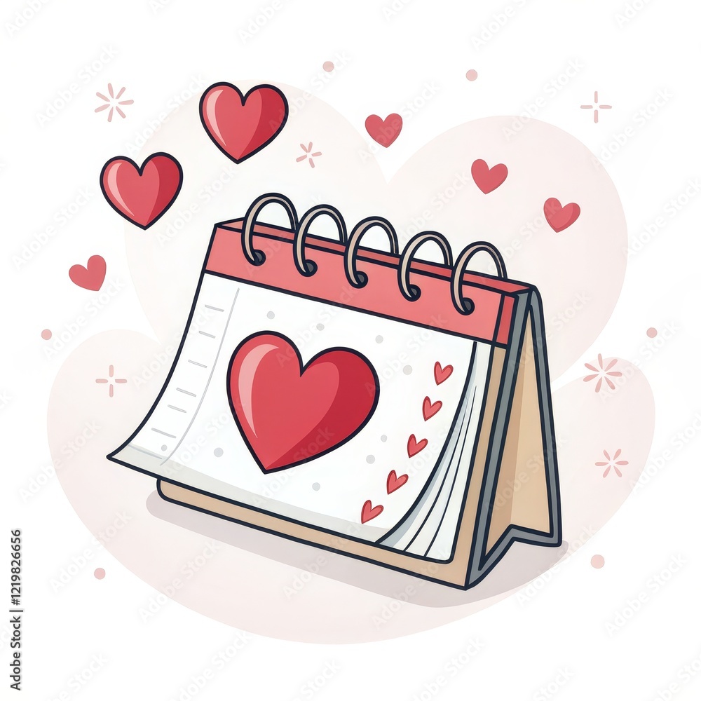 Desk Calendar with Hearts Cartoon Illustration, Valentine's Day Concept ...