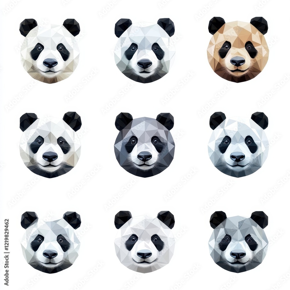 Nine Low Poly Pandas: A collection of nine adorable panda bear faces ...