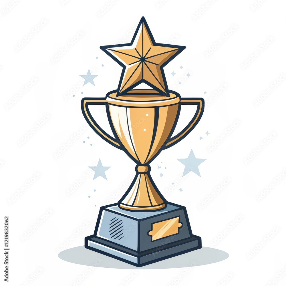 Golden Trophy with Star Cartoon Illustration, Achievement Award, art ...