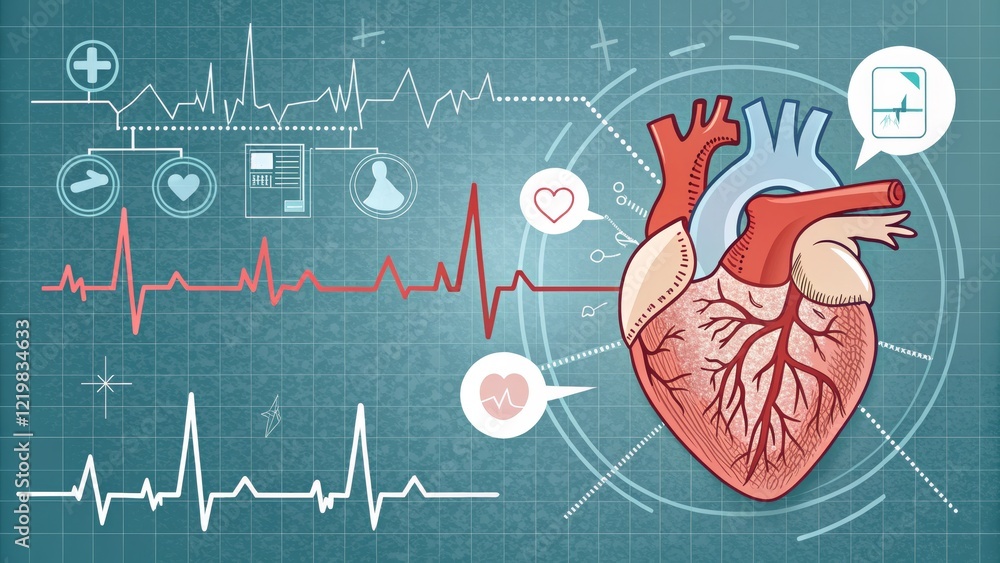 Heart Anatomy Illustration EKG and Medical Chart Concept, medical ...