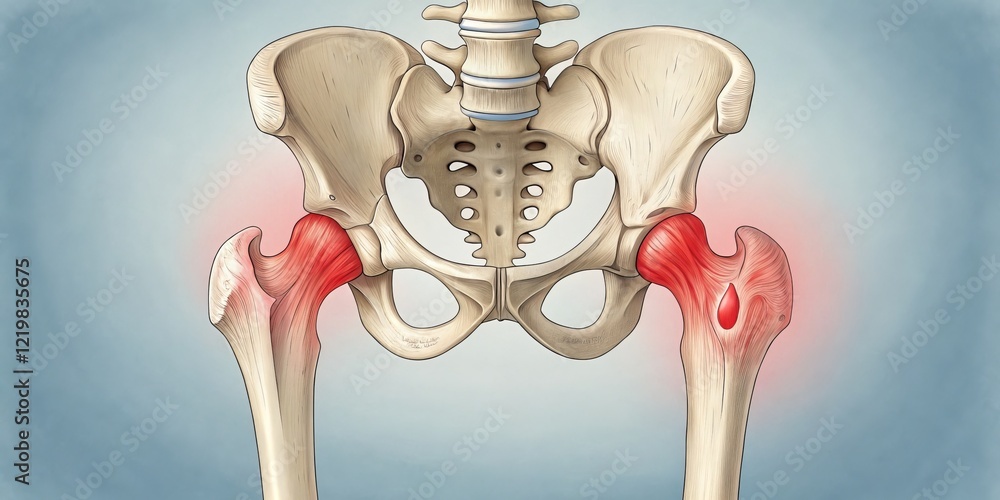 Hip Joint Anatomy Illustration Posterior View Showing Inflammation, Hip ...