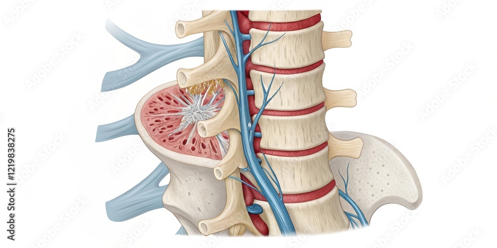 Lumbar Vertebrae, Spinal Cord and Venous Plexus Medical Illustration ...
