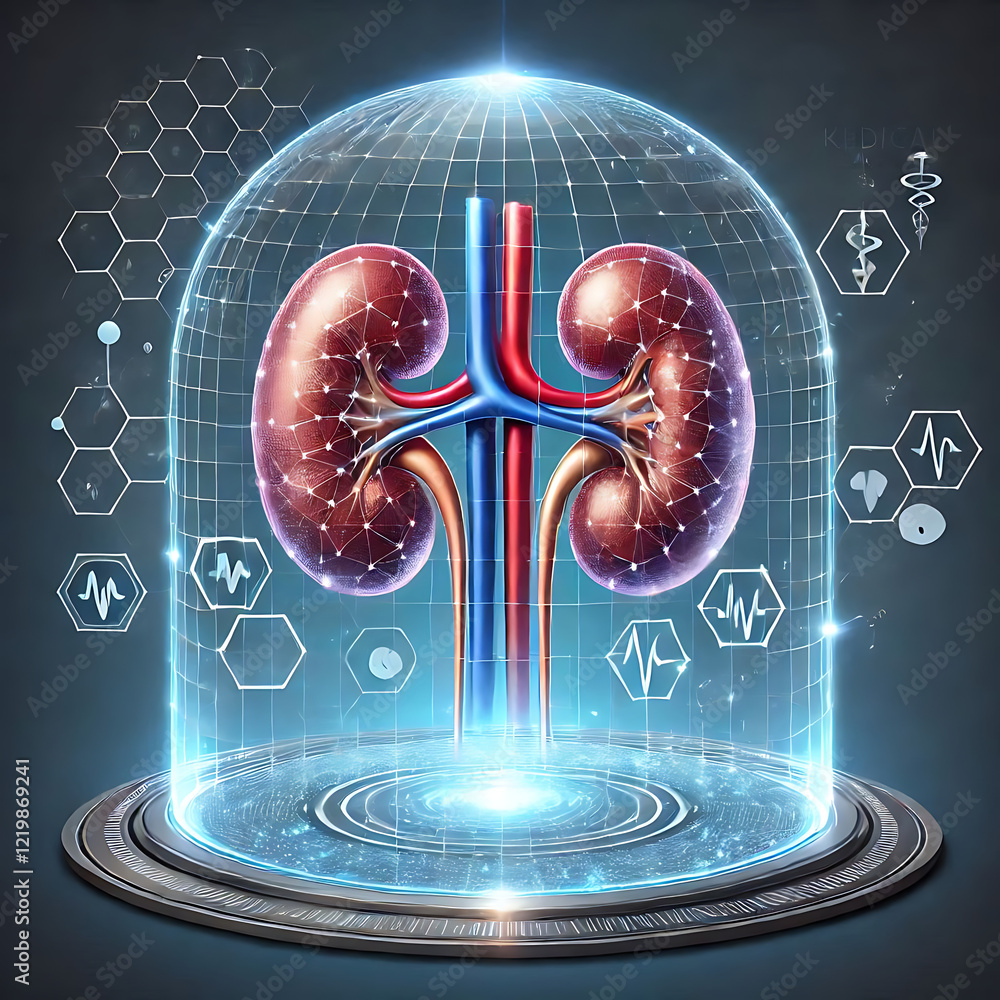 Realistic poster in 3d style with kidney model and medical shield with ...
