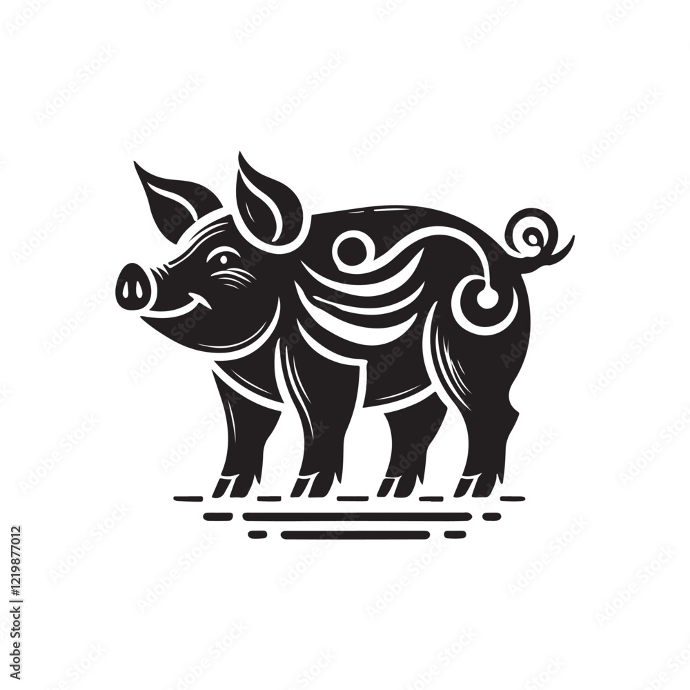 Black Color Pig silhouette design Vector Illustration, Solid White ...