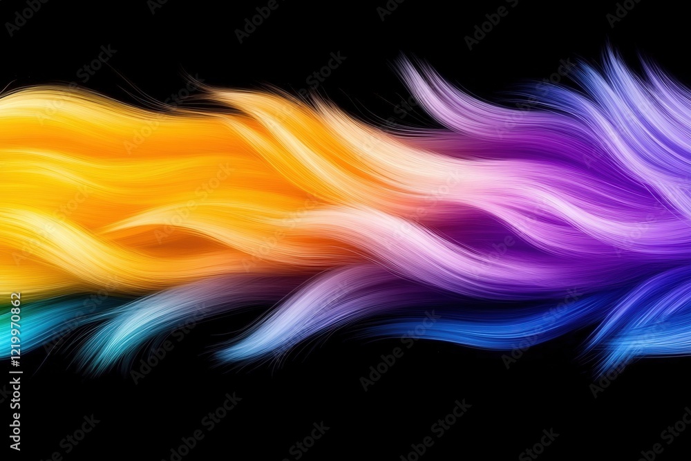 Rainbow colored hair strands on a solid black background showcasing ...