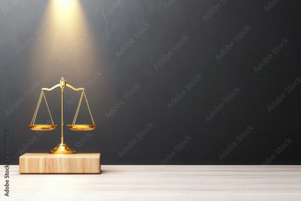 Golden balance scale on a white background for measurement and weighing ...