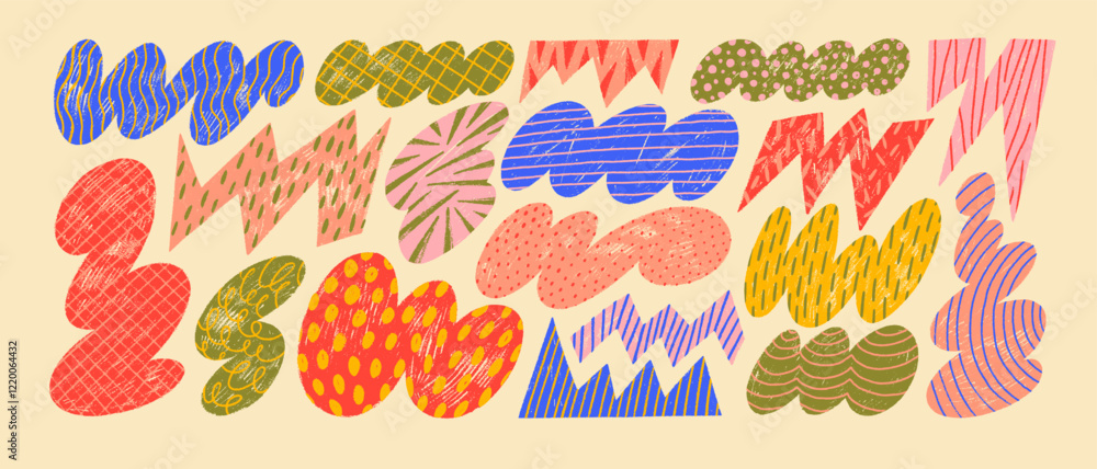 Funky abstract geometric organic shapes with doodle patterns drawn by ...