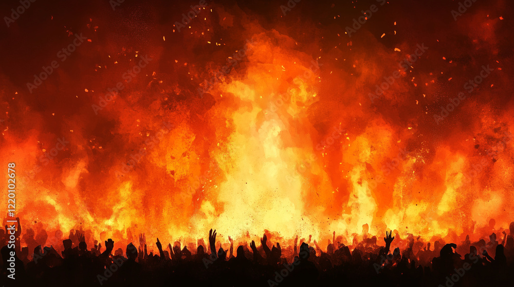Las Fallas Bonfire, Orange to red gradient background with big bonfire ...