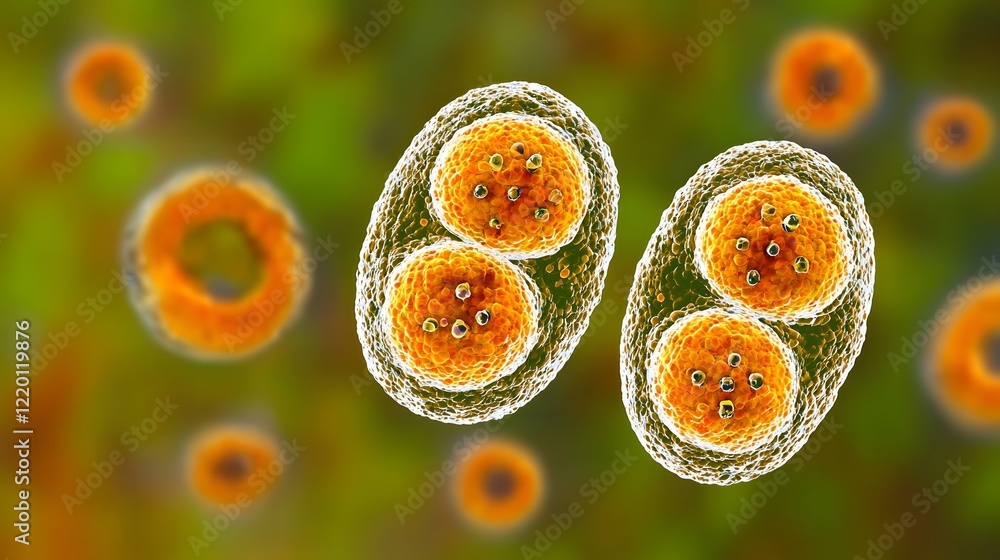 Microscopic Cryptococcus neoformans budding yeast cells, medical ...