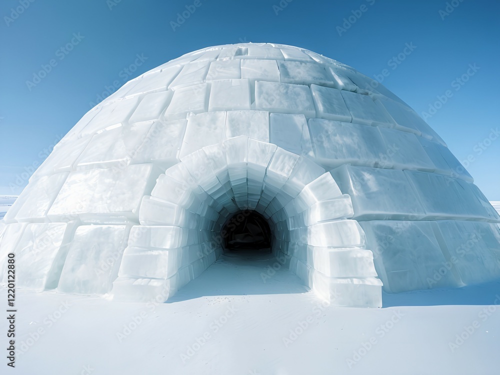 Traditional arctic Eskimo igloo made of ice blocks in snowy landscape ...