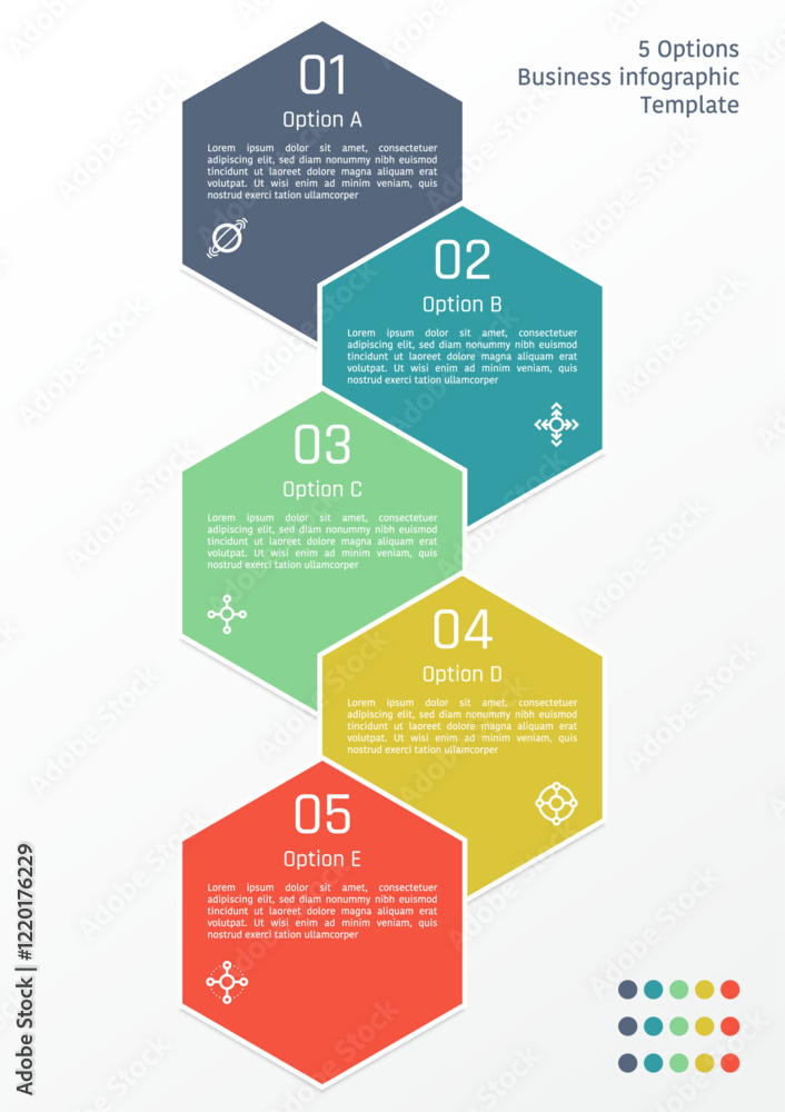 5 options business infographic template, theme of colorful overlapping ...