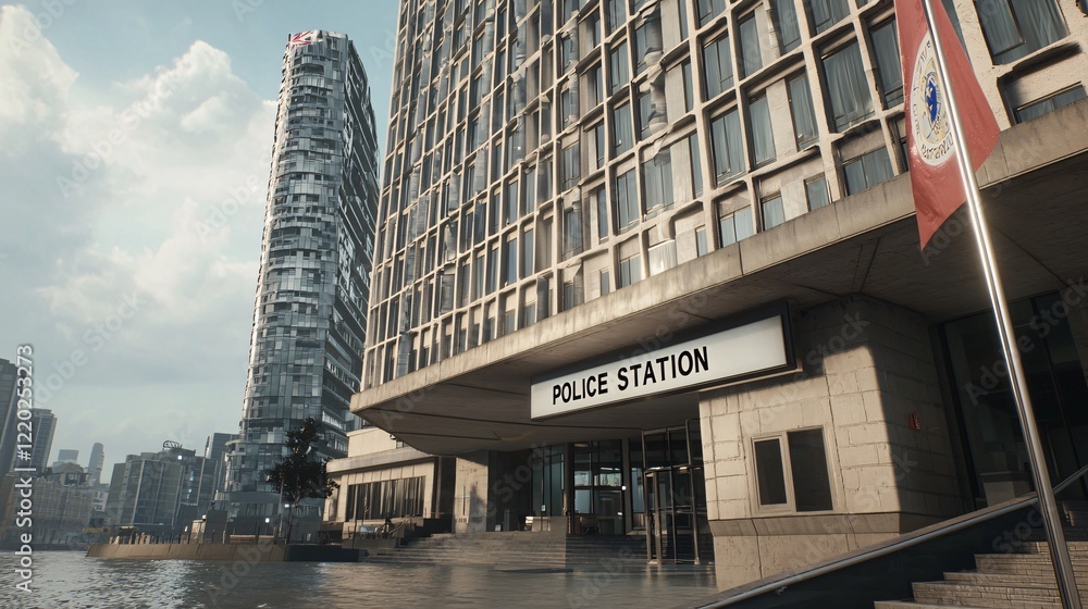 Illustration Stock STATION Police station with a clear sign and ...