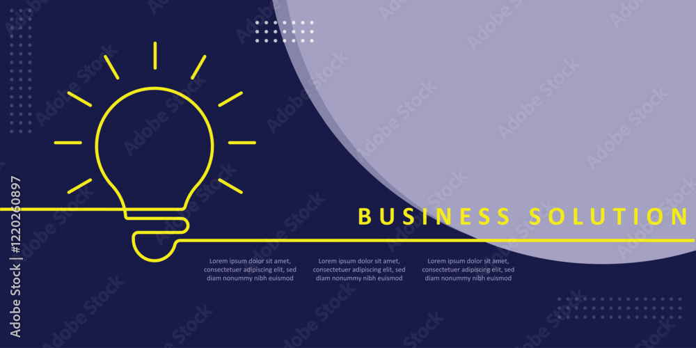 Banner business solution with violet colour and line bulb concept ...