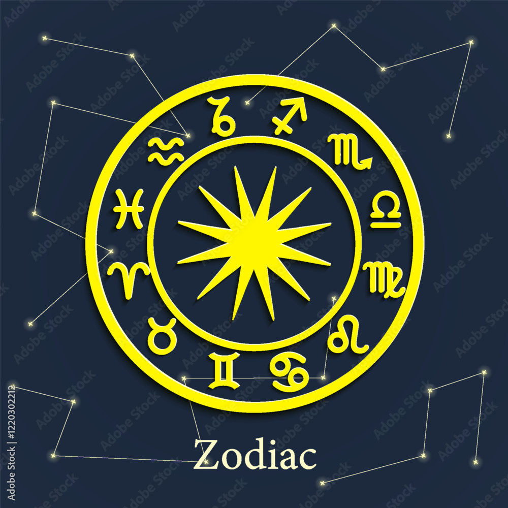 Zodiac astrology circle. Astrological constellation wheel, zodiac ...