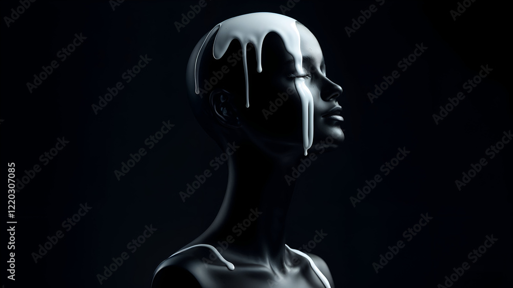 Liquid Transformation: A dramatic, monochromatic portrait captures a ...