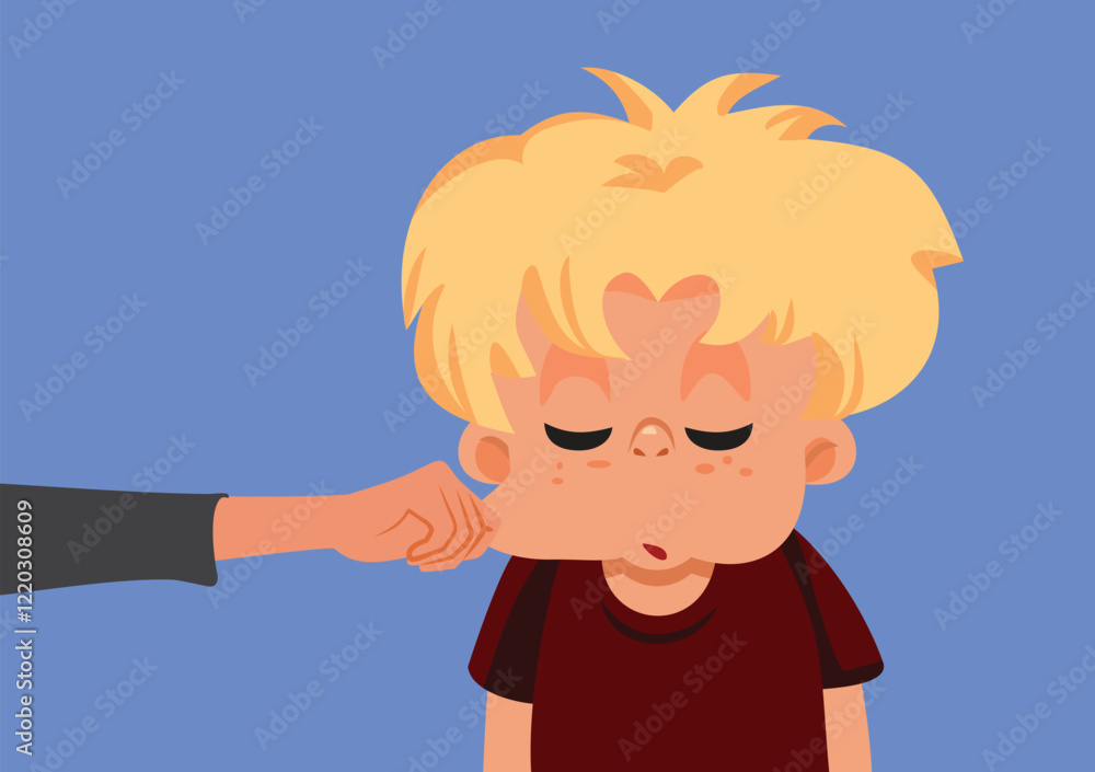Annoying Aunt Pinching the Cheeks of a Young Boy Vector Illustration ...