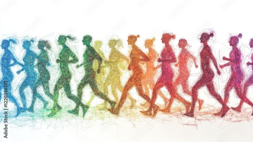Rainbow Runners: A vibrant depiction of a group of women jogging ...