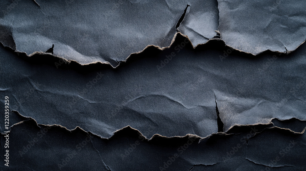 Black paper background with irregular folds, visible creases, and ...