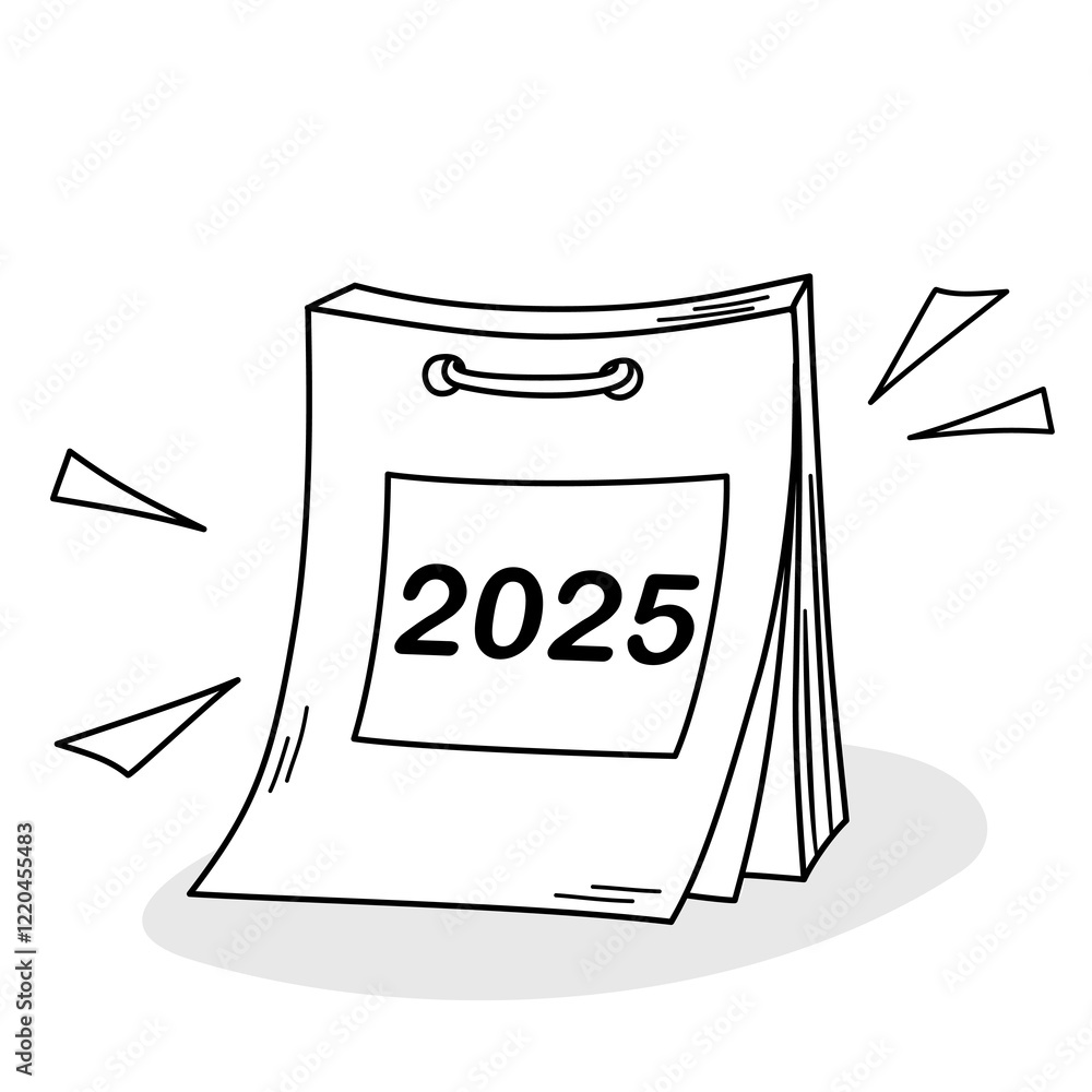 Calendar 2025 sign doodle hand drawn icon. Outline drawing calendar ...