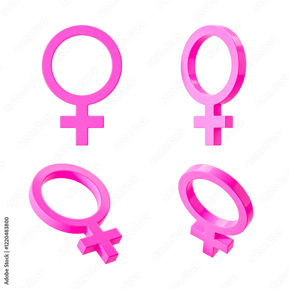 3D pink Venus symbols in different angles on white background. 3D ...