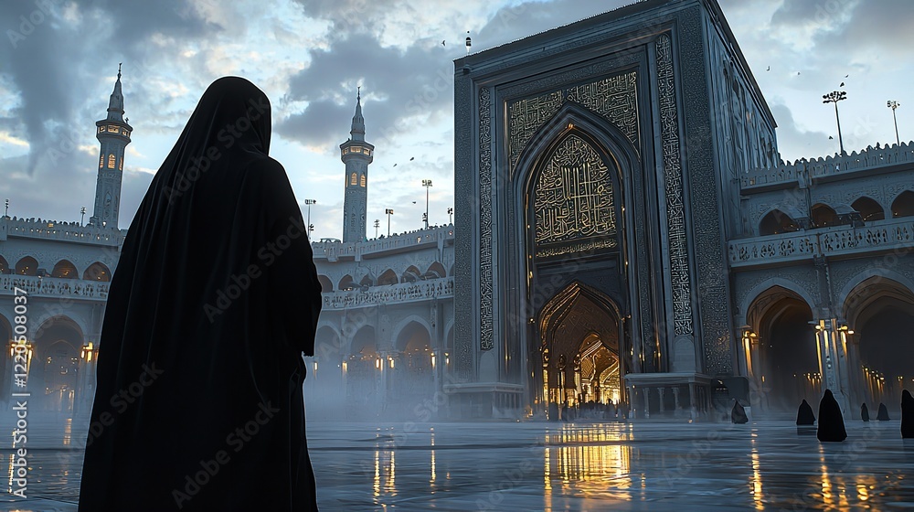 Muslim woman praying at kaaba in mecca masjid al-haram mosque saudi ...
