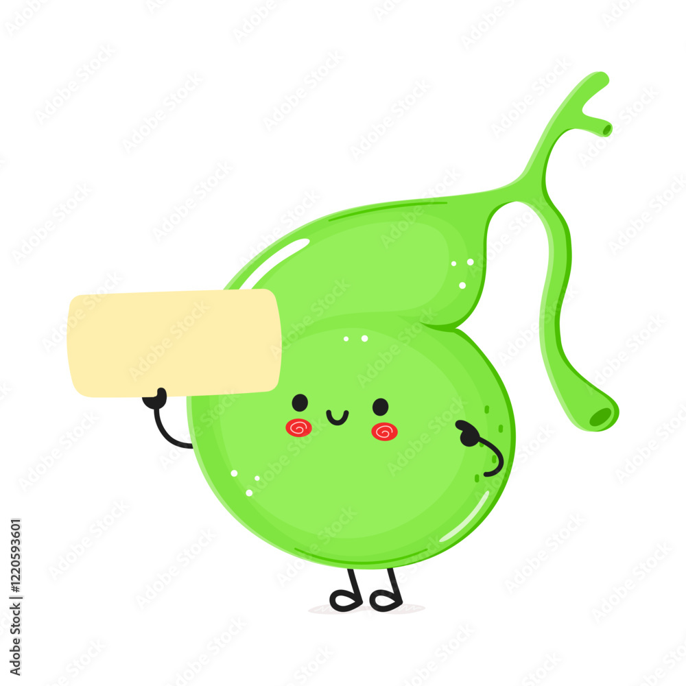 Cute funny Gallbladder poster character. Vector hand drawn cartoon ...