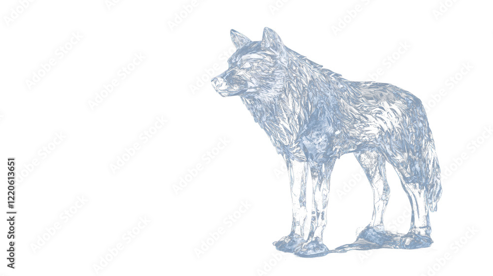 Ice Carved Wolf Statue With Detailed Fur Textures and Mystical Glow ...