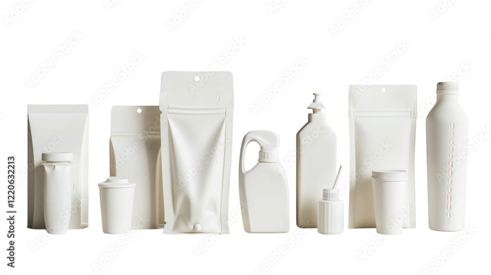 Set of different types of white doypack, isolated on white background ...