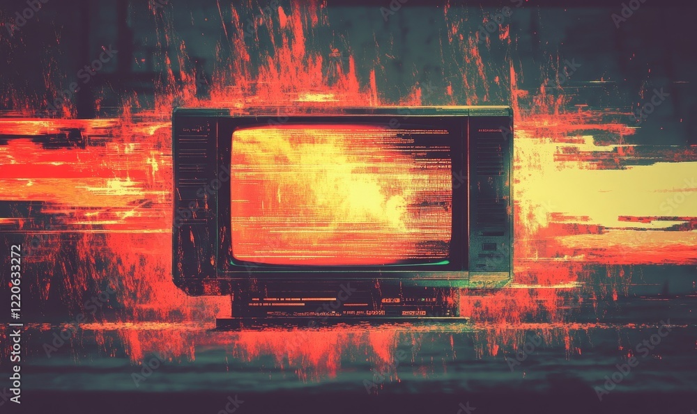 Foto de Stock Vintage TV Glitch with Fiery Static, Retro 80s VHS ...